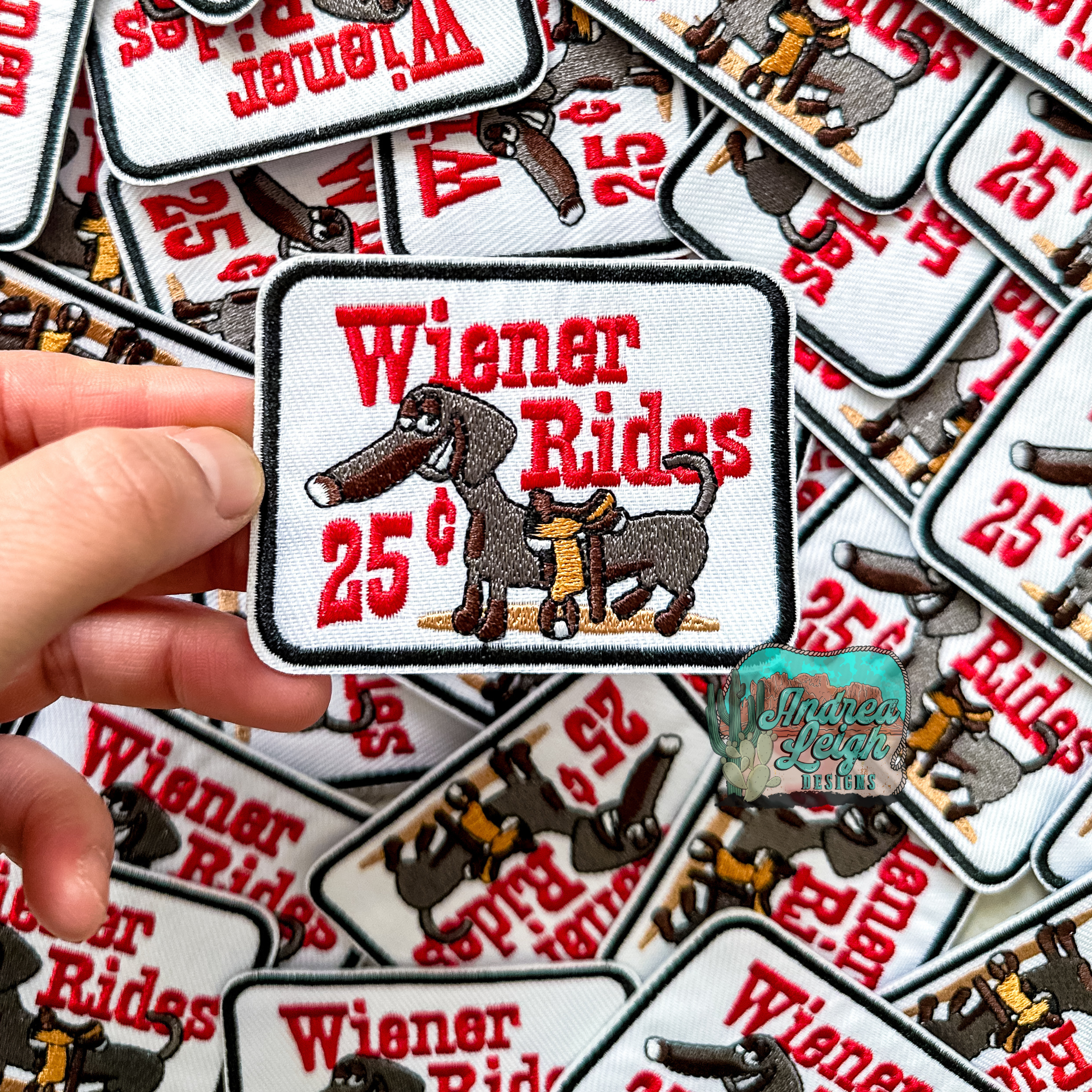 Wiener Rides 25cents Embroidered Patch – Andrea Leigh Designs
